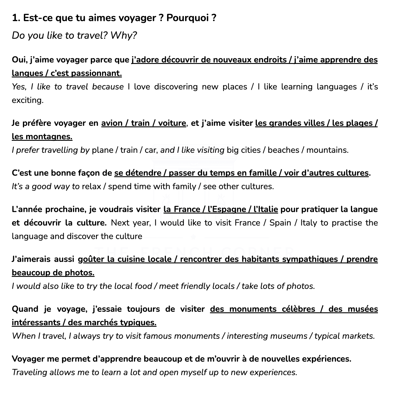 FREE 2026 Pearson Edexcel GCSE French Foundation Speaking Travel ...