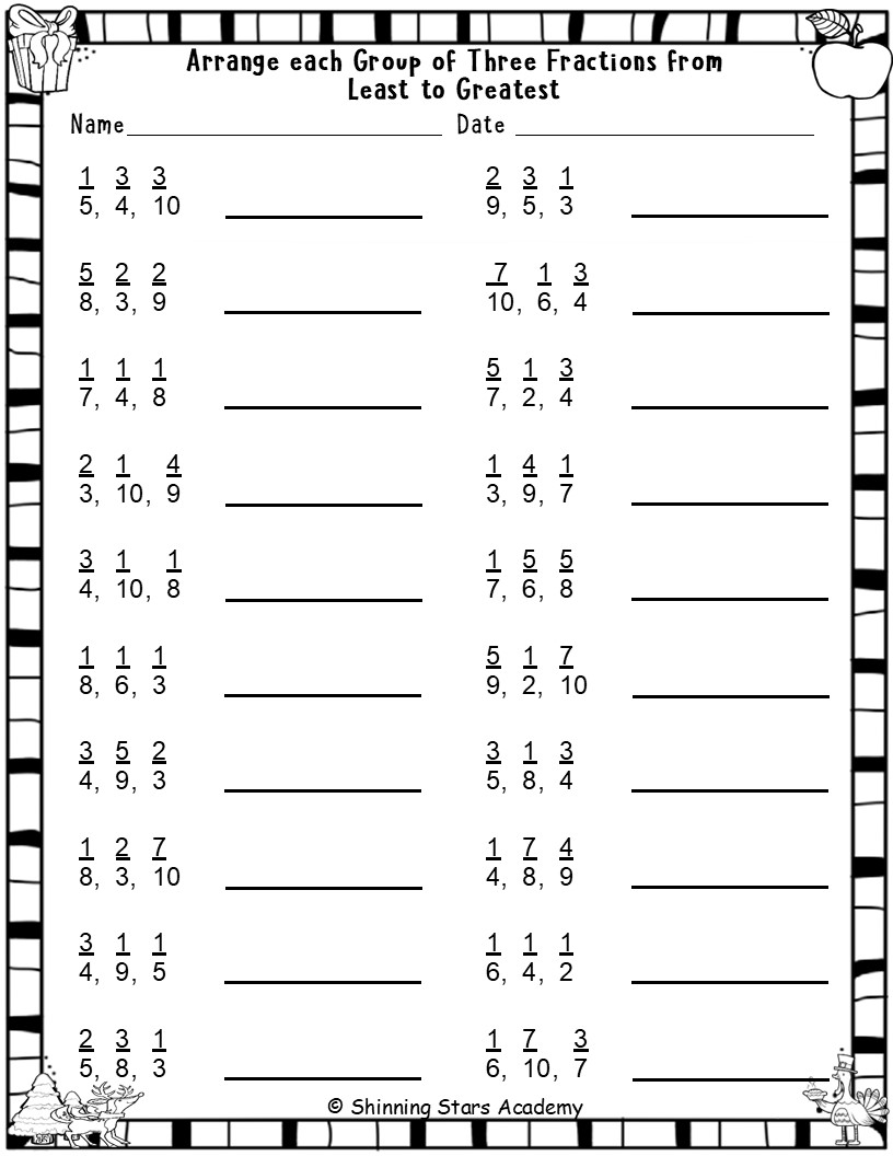Ordering Fractions (Least to Greatest) Worksheets | Printable Fractions ...