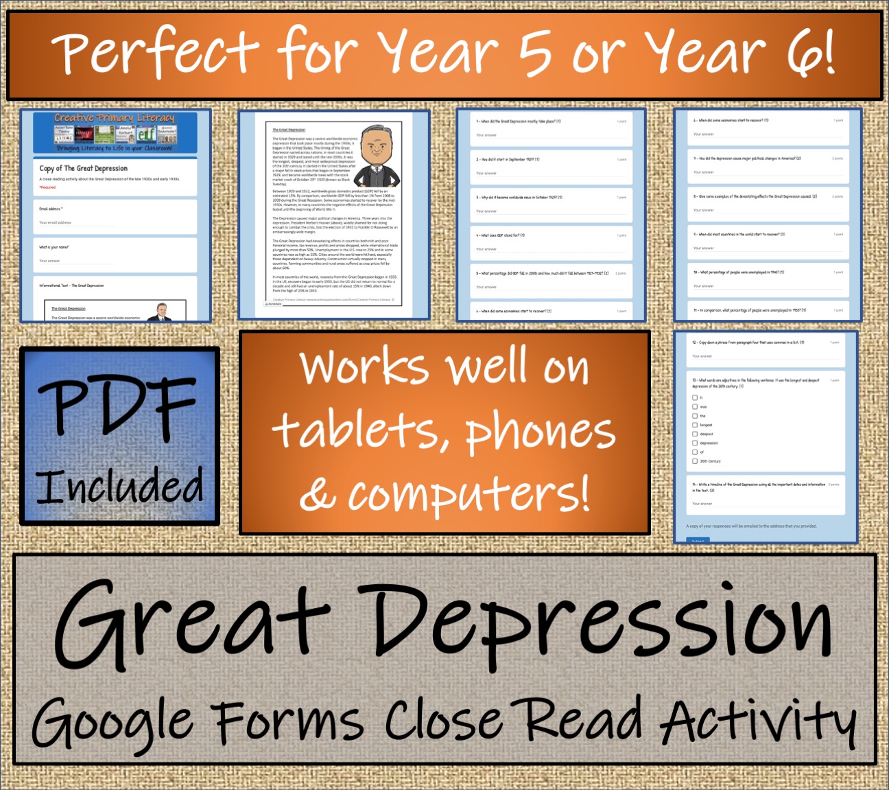 UKS2 The Great Depression Reading Comprehension Activity | Digital ...
