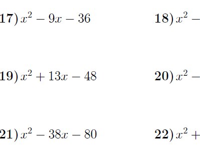 Factorising quadratic expressions with a=1 and c less than 0 worksheet ...