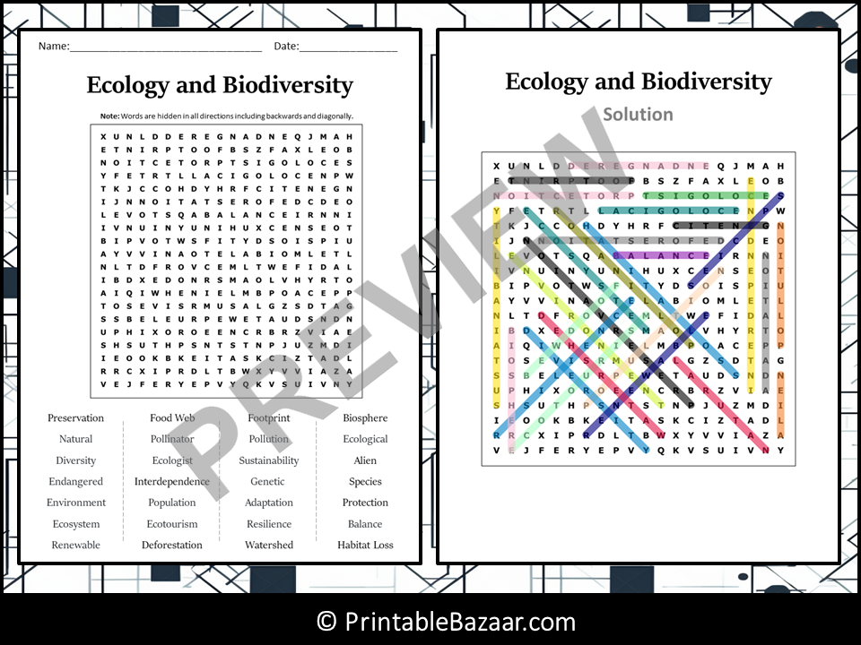 Ecology and Biodiversity Word Search Puzzle Worksheet Activity ...