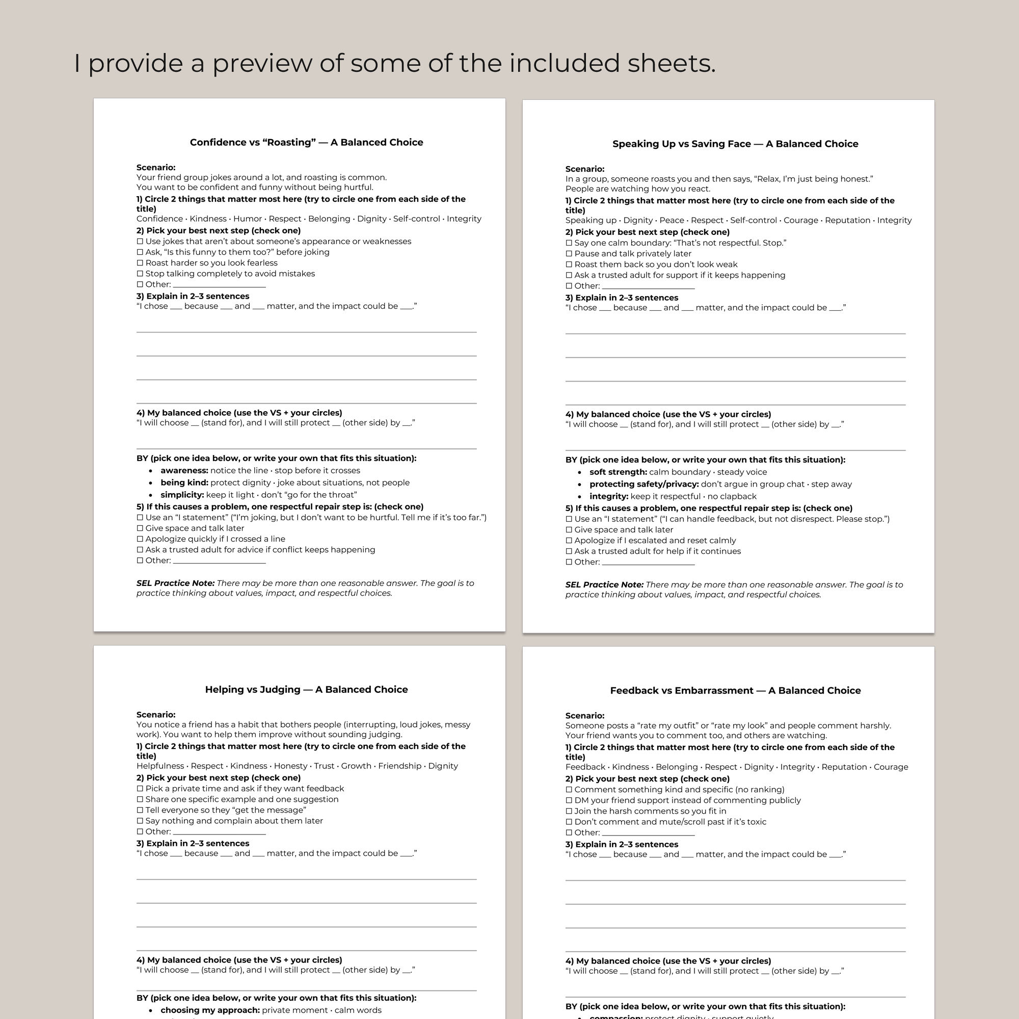 Middle School SEL Honesty vs Kindness 12 No-Prep 15-Min Activities ...