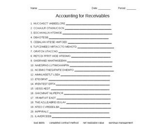 Receivables in Accounting Vocabulary Word Scramble | Teaching Resources