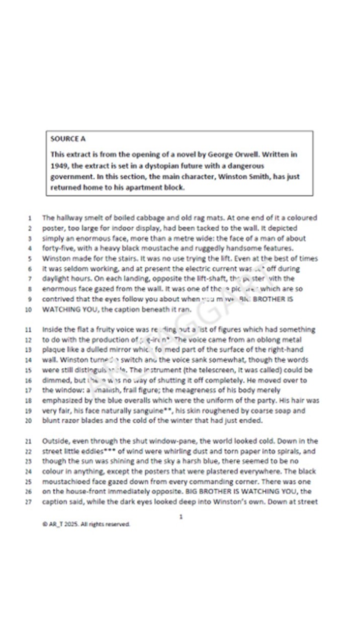 One AQA 2026 English Language Paper 1 Mock |Q5 Tasks (Orw) | Teaching ...