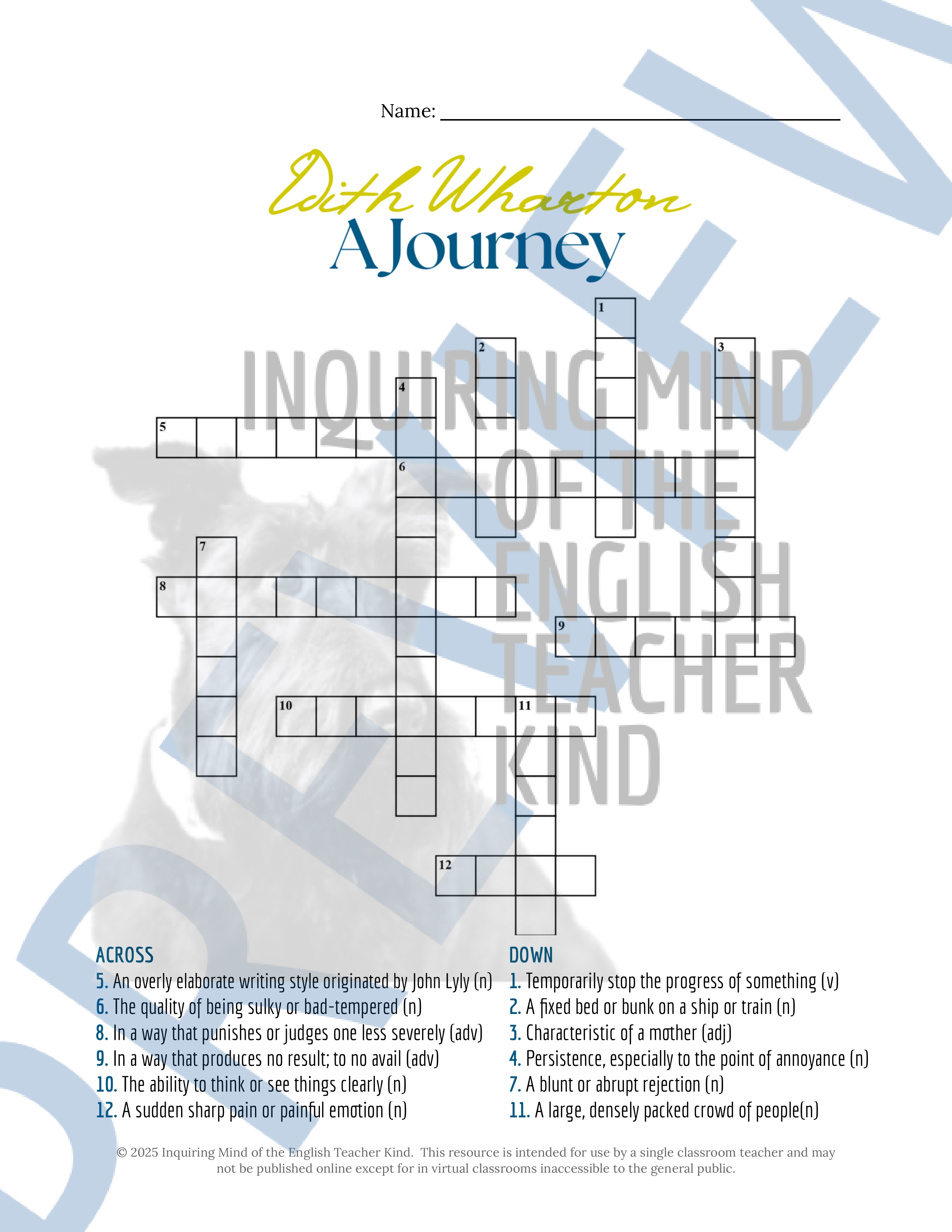 "A Journey" by Edith Wharton Vocabulary Games and Activities | Teaching ...