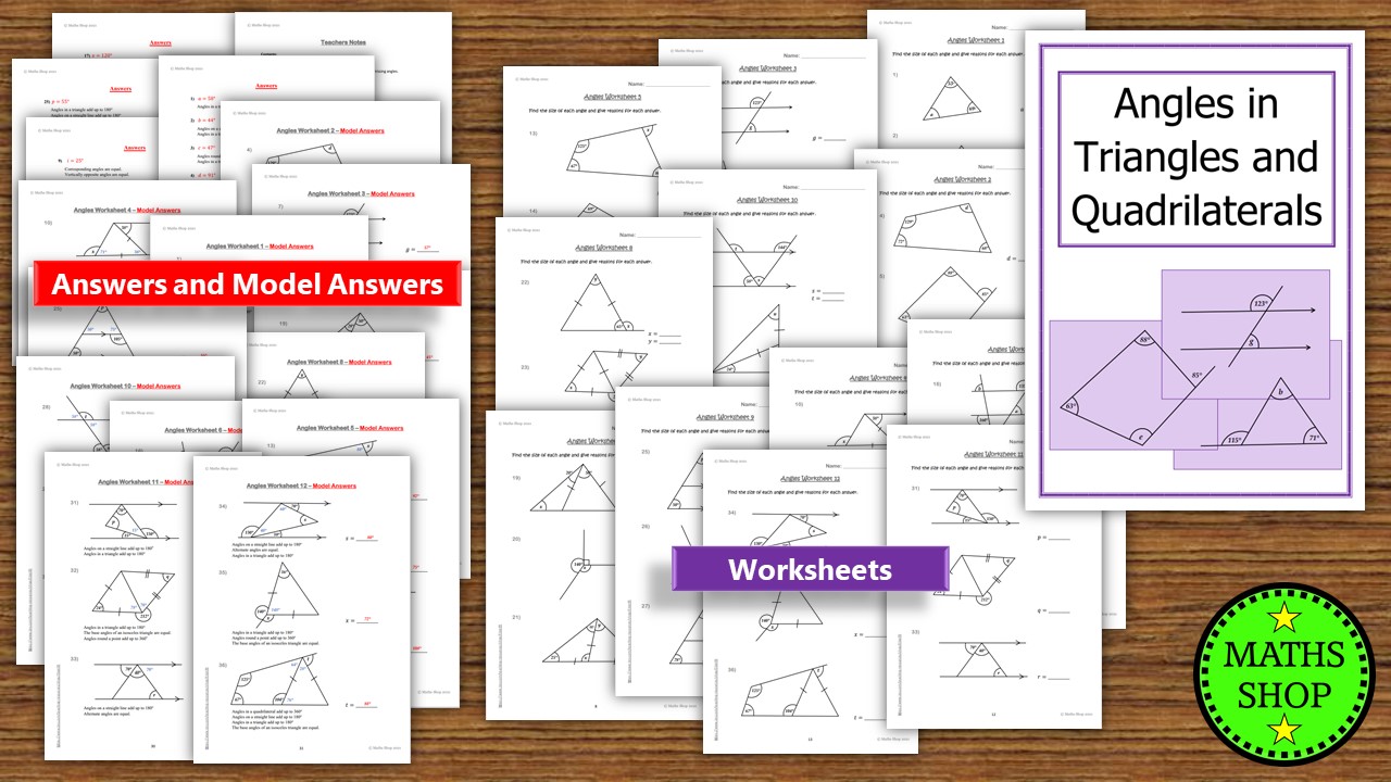 Angles In A Triangle And Quadrilateral Worksheets Tes
