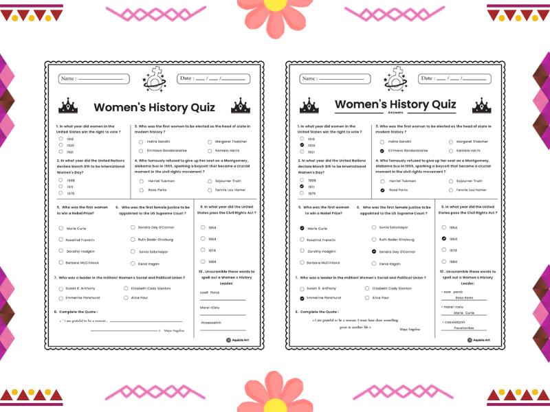 Women's History Month Quiz : Trivia Quiz for Challenging Learning ...