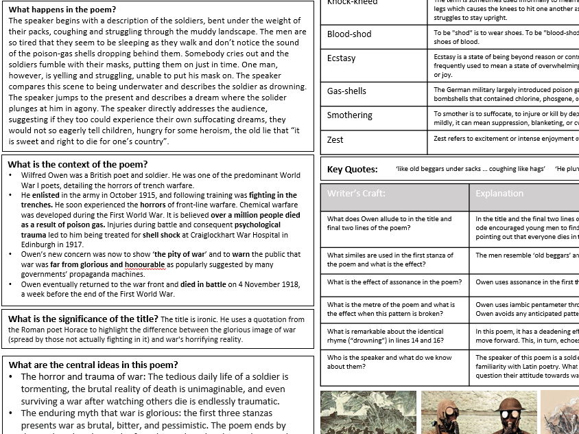 WW1 Poetry Knowledge Organiser | Teaching Resources