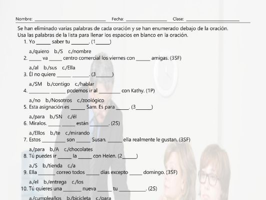 Subject Pronouns Missing Words Spanish Worksheet | Teaching Resources