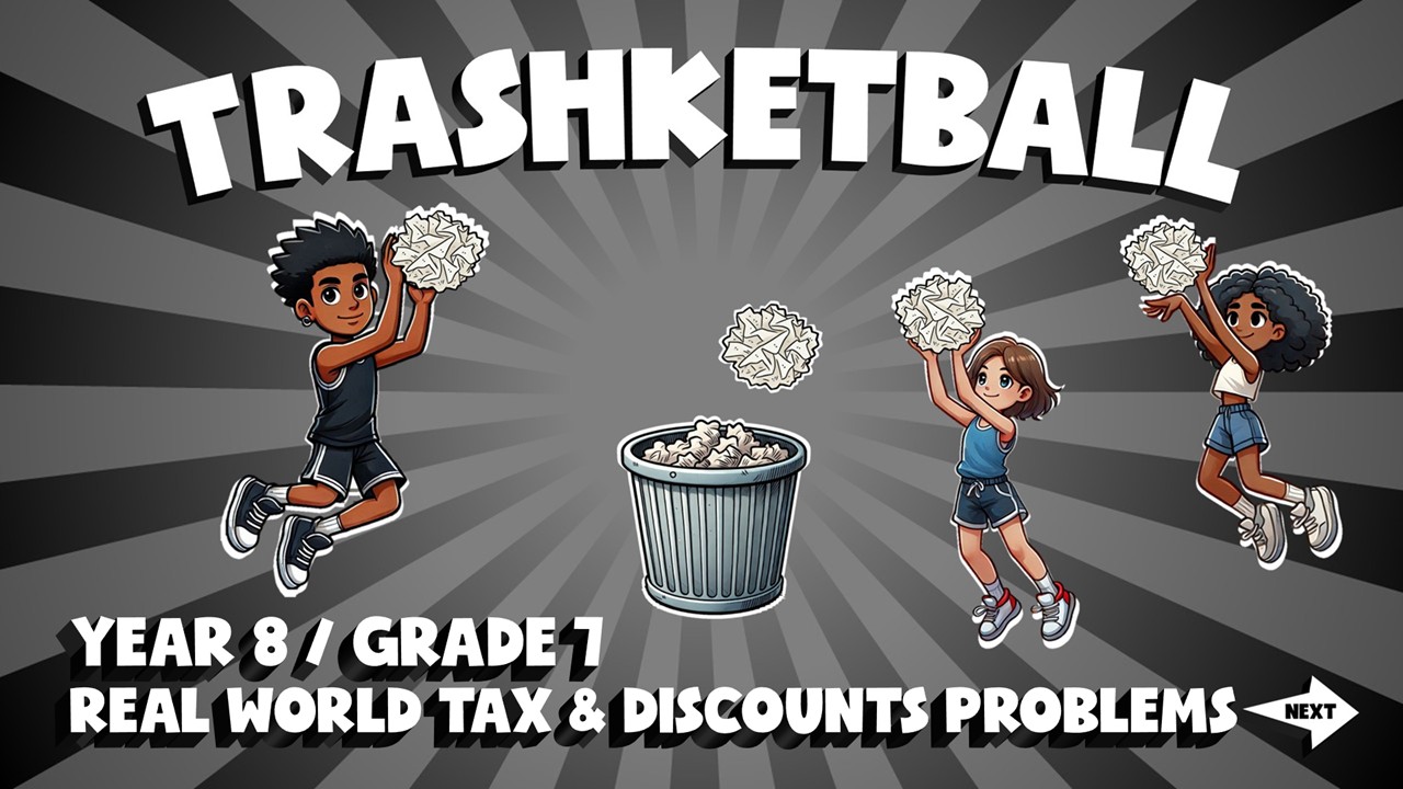 Real World Tax & Discounts Problems TRASHKETBALL Maths Game | No-Prep ...