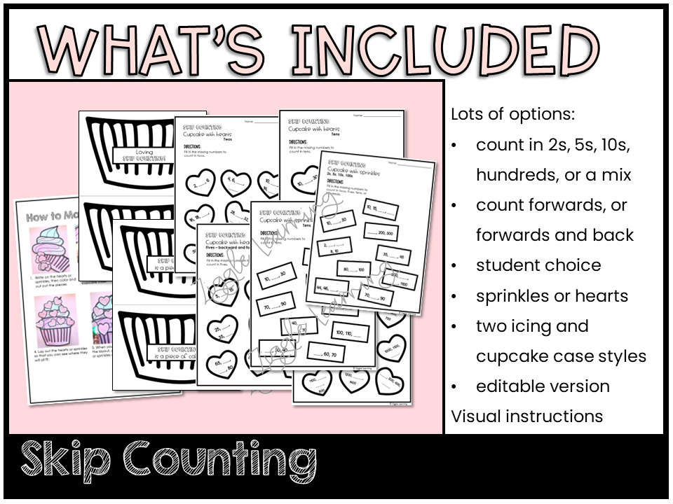 Valentines Skip Counting Cupcake Craft Math Activity | Teaching Resources