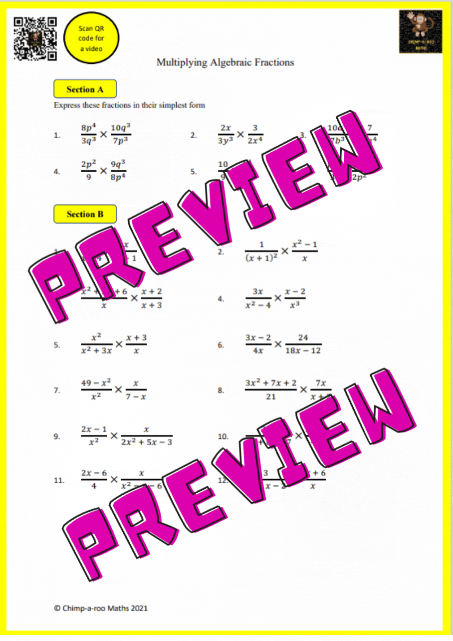 Multiplying Algebraic Fractions Teaching Resources