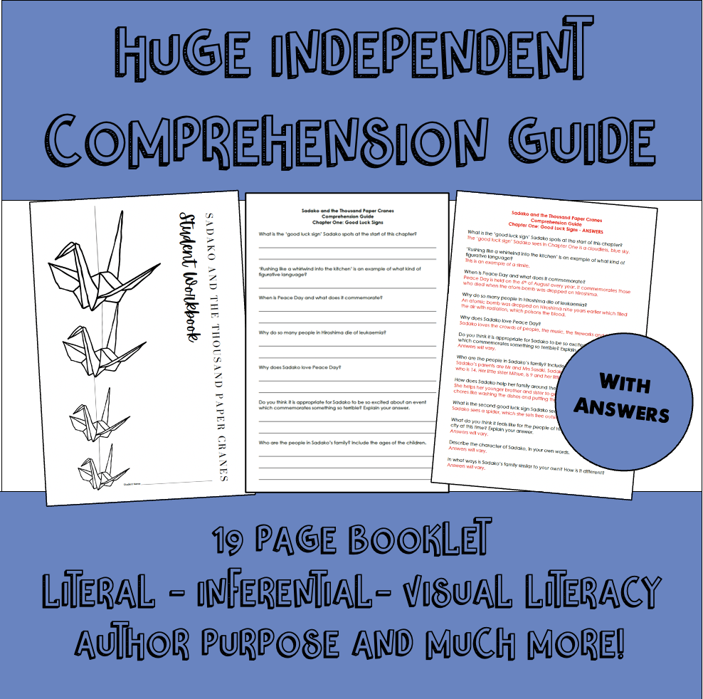 HUGE Resource Bundle - Sadako & the Thousand Paper Cranes - Workbook ...
