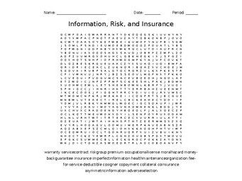 Information Risk and Insurance Vocabulary Word Search | Teaching Resources