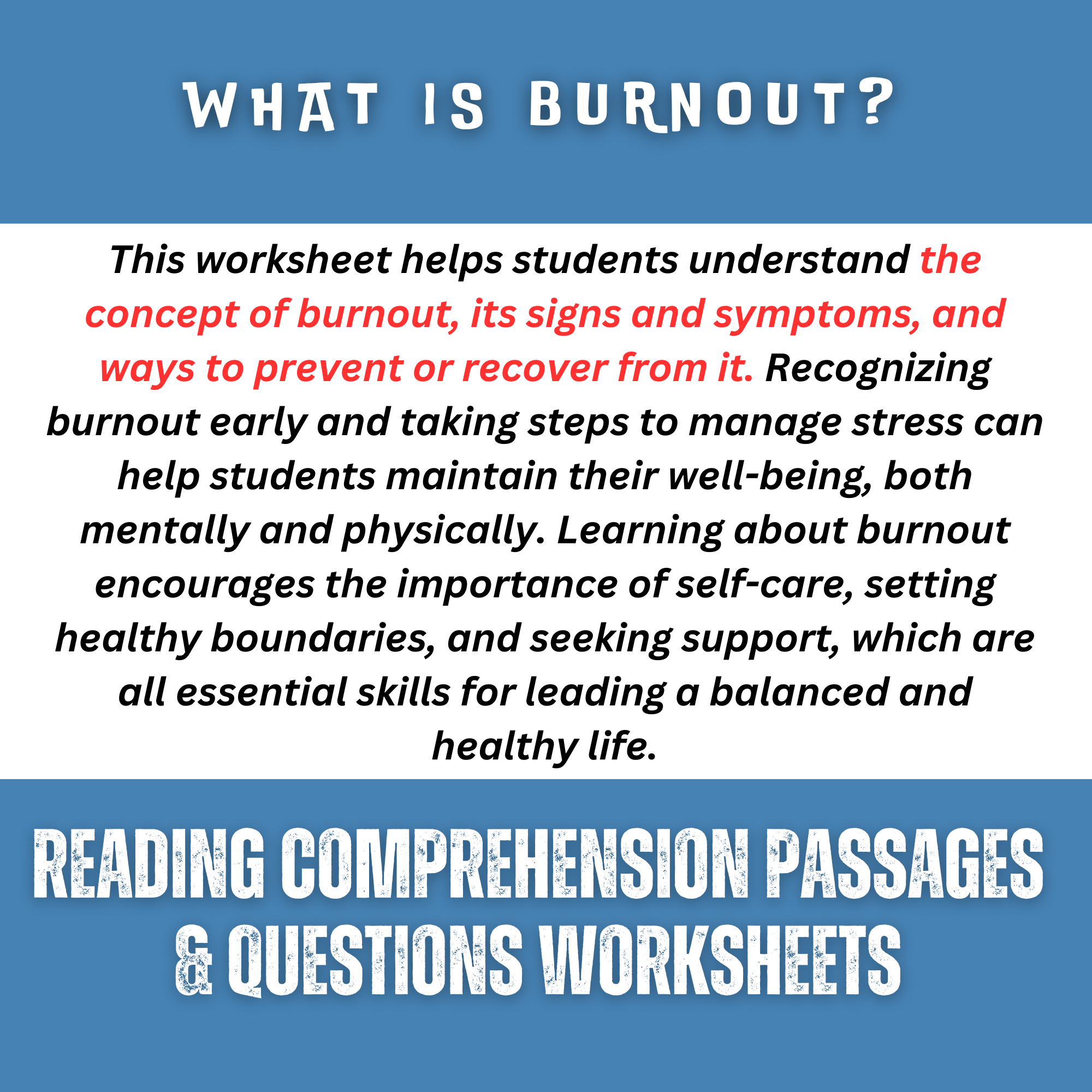What is Burnout -Psychology and Human Behavior Reading Worksheet ...