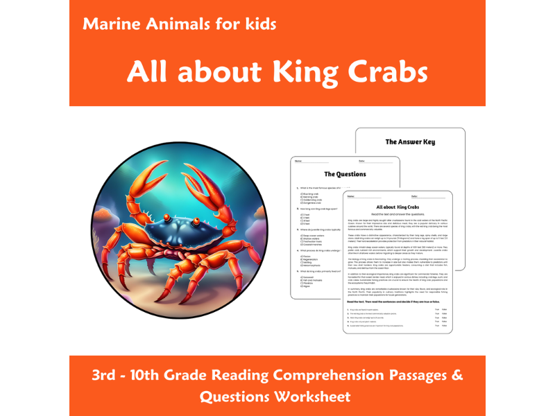 All About King Crabs - Reading Comprehension Passages & Questions ...