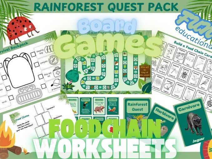 Rainforest Quest Games Pack & Food Chain Worksheets | Teaching Resources