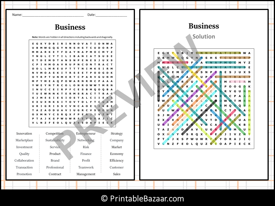 Business Word Search Puzzle Worksheet Activity Teaching Resources