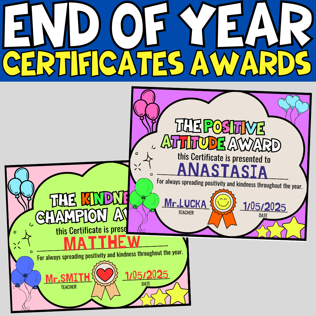 Editable End of Year Awards – Fun Student Certificates for Primary ...
