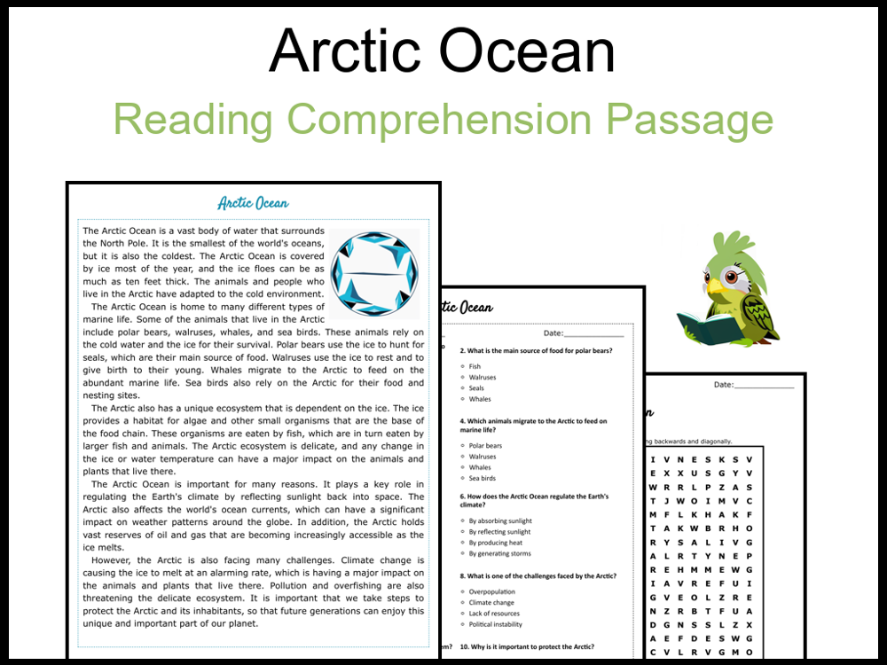 Arctic Ocean Reading Comprehension and Word Search | Teaching Resources