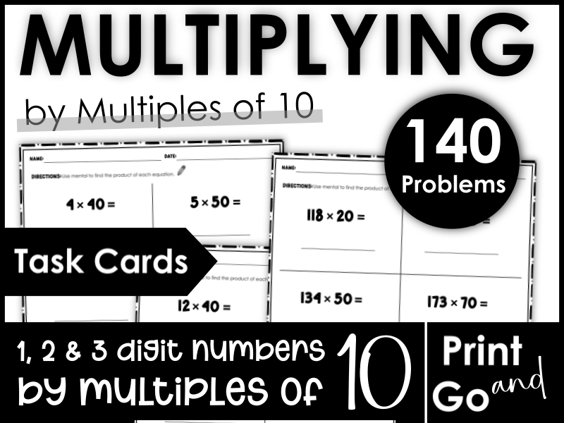 Multiplying by Multiples of 10 Task Cards - Printable - | Teaching ...