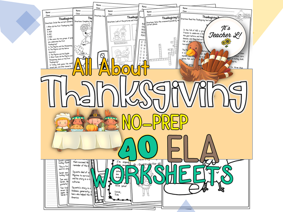 Thanksgiving No-Prep ELA Worksheets | Teaching Resources