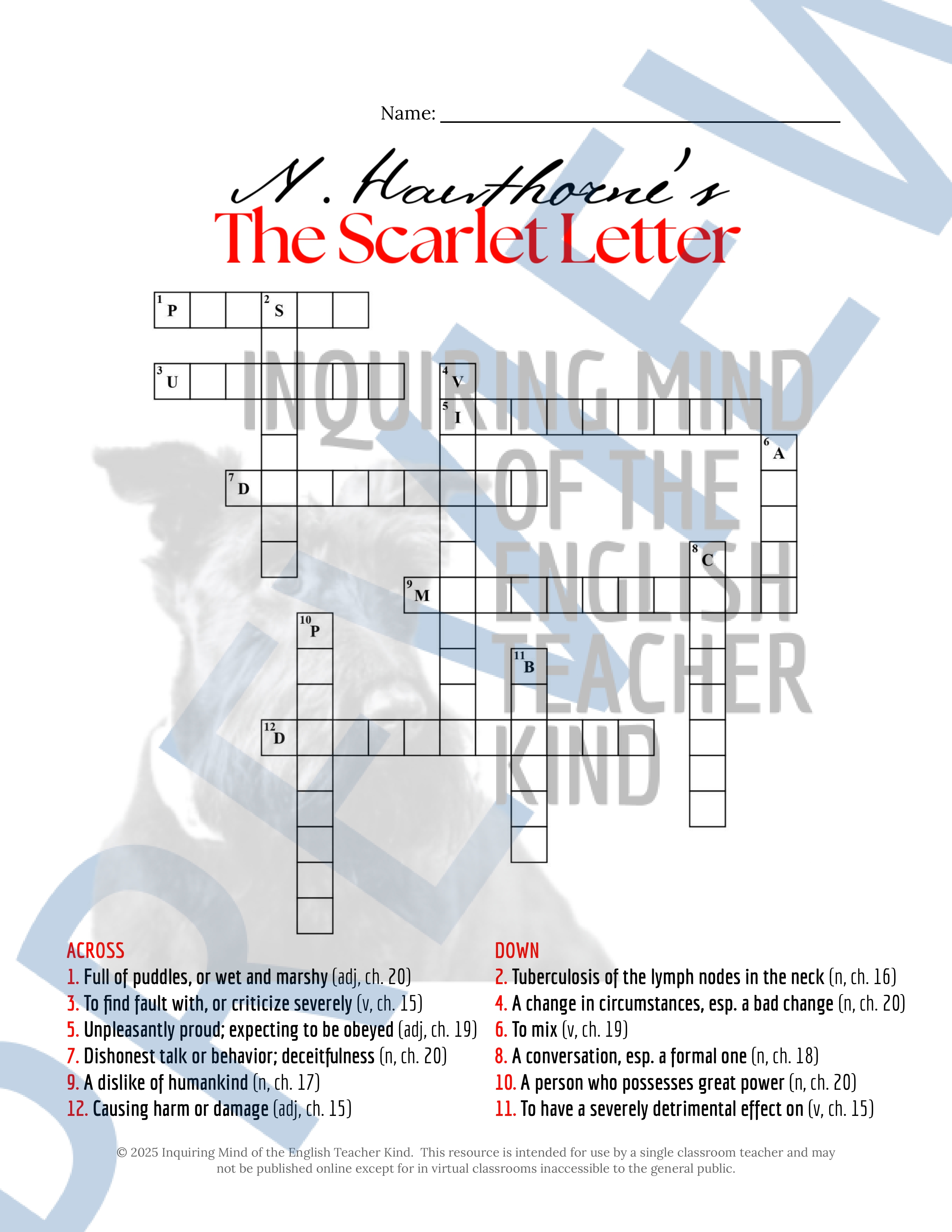 The Scarlet Letter Chapters 15, 16, 17, 18, 19, and 20 Vocabulary ...