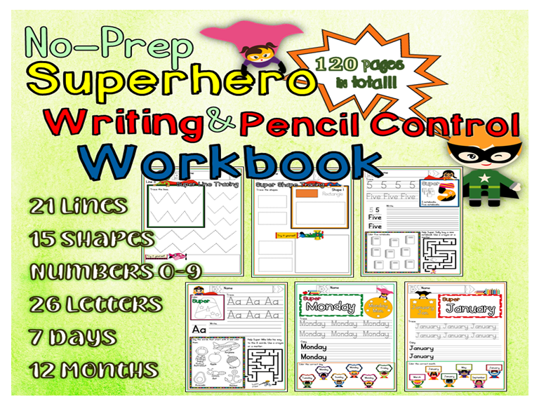 Pre-K | Pre-School Superhero Tracing, Writing and Pencil Control ...