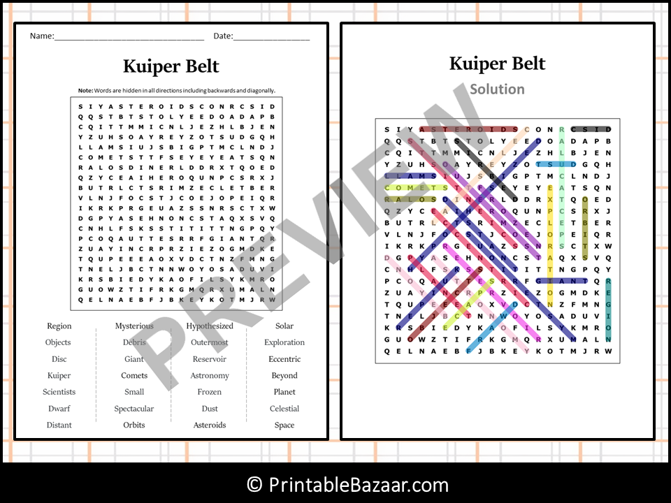 Kuiper Belt Word Search Puzzle Worksheet Activity | Teaching Resources