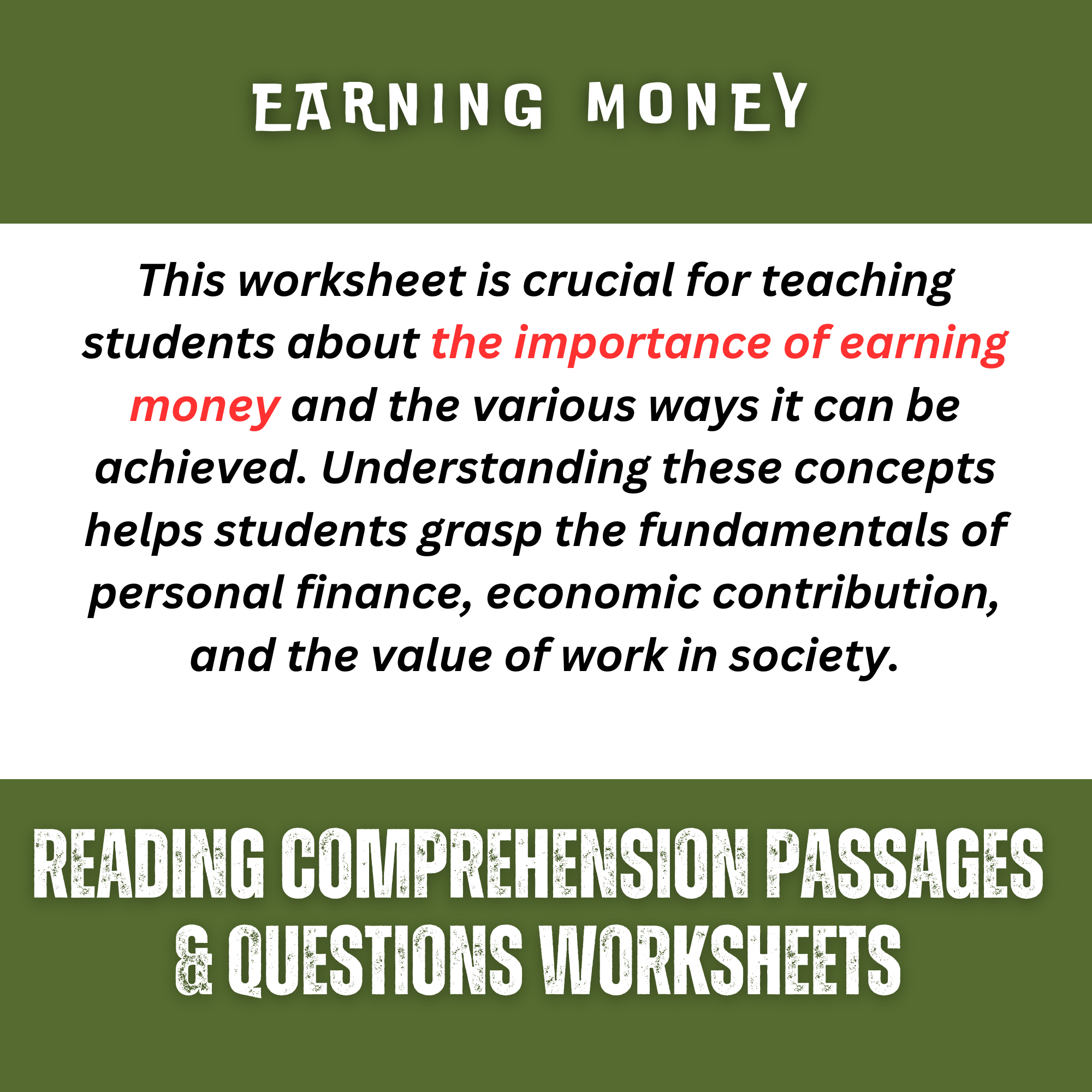 Earning Money - Economics Reading Worksheet | Teaching Resources