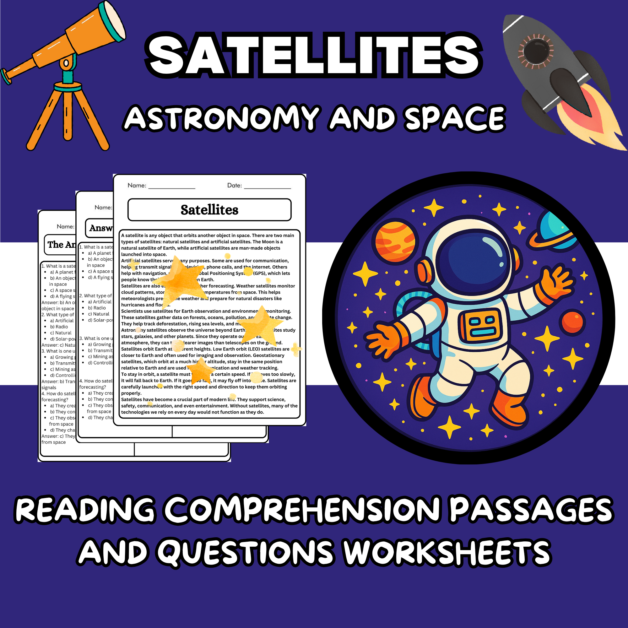 Satellites - Astronomy and Space Reading Comprehension Passages ...