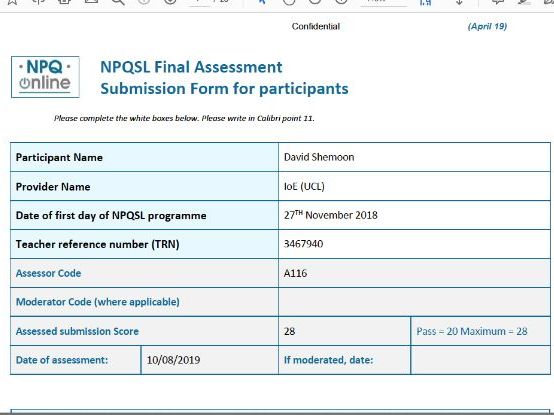 NPQSL complete submission: achieved FULL marks | Teaching Resources