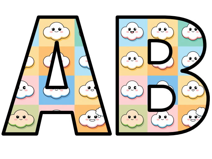 Clouds Rainbow Lettering Set Display Title Letters Numbers Signs ...