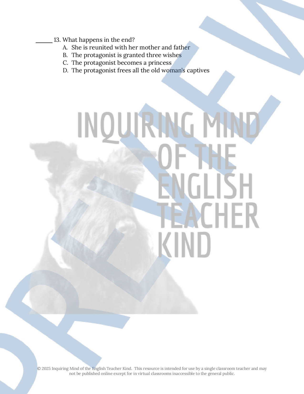 "The Old Woman in the Wood" Quiz and Answer Key (Grimm's Fairy Tales ...