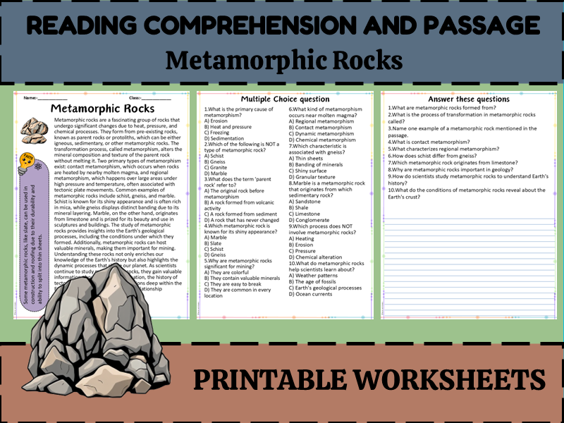 Exploring Metamorphic Rocks: Engaging Reading Passage and Thought ...