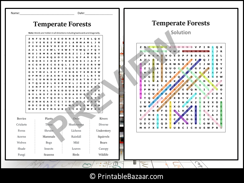 Temperate Forests Word Search Puzzle Worksheet Activity | Teaching ...