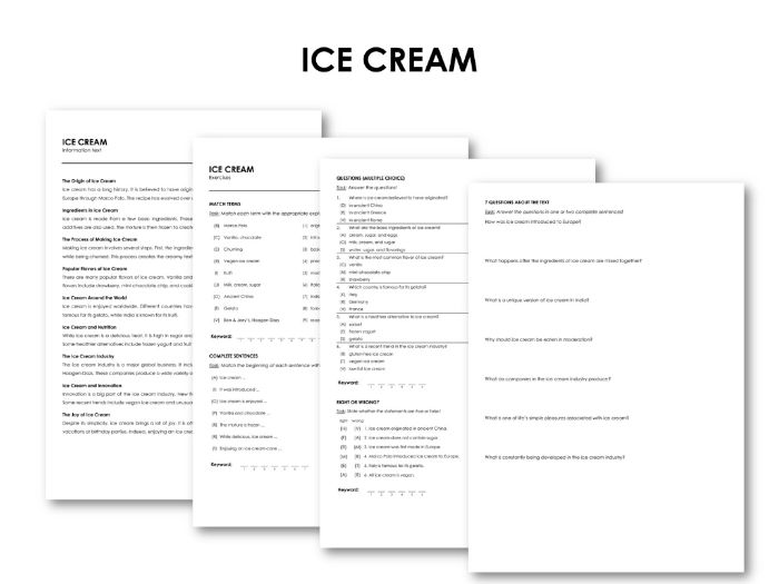 ICE CREAM (Infotext and Exercises) | Teaching Resources