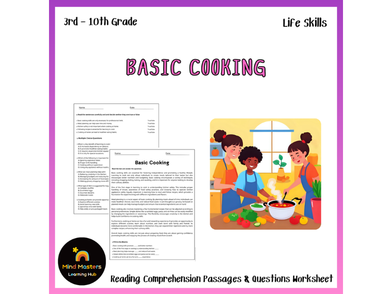 Basic Cooking Reading Comprehension Passages & Questions Worksheets ...