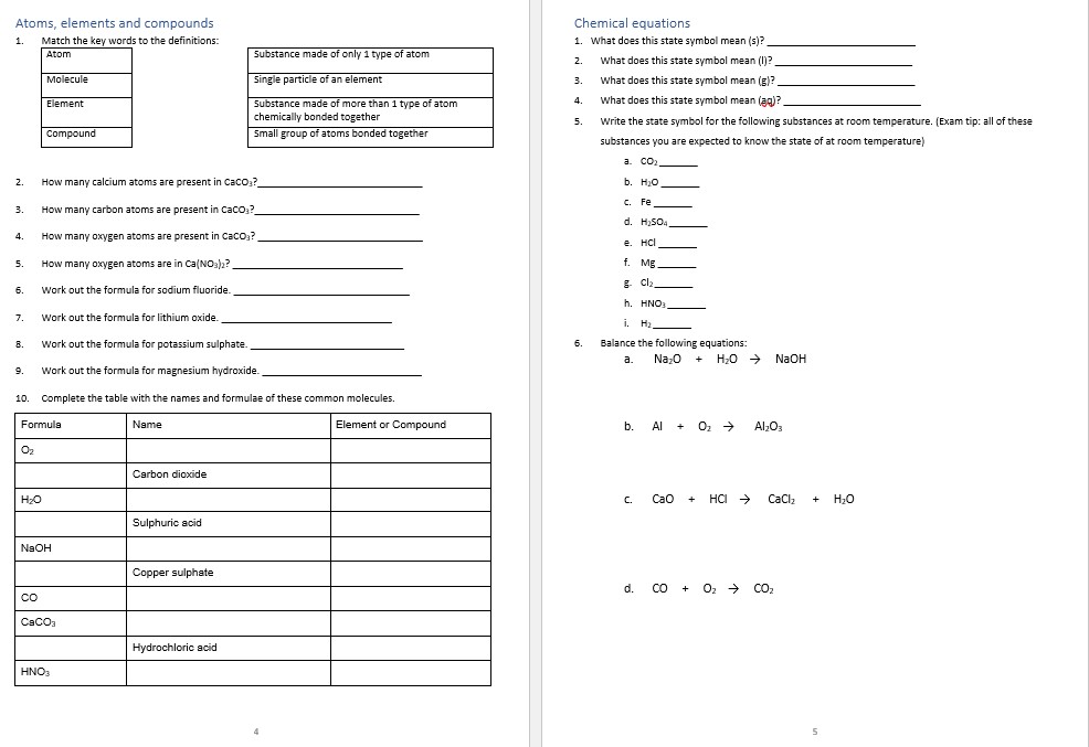 AQA combined science Chemistry paper 1 revision booklet | Teaching ...