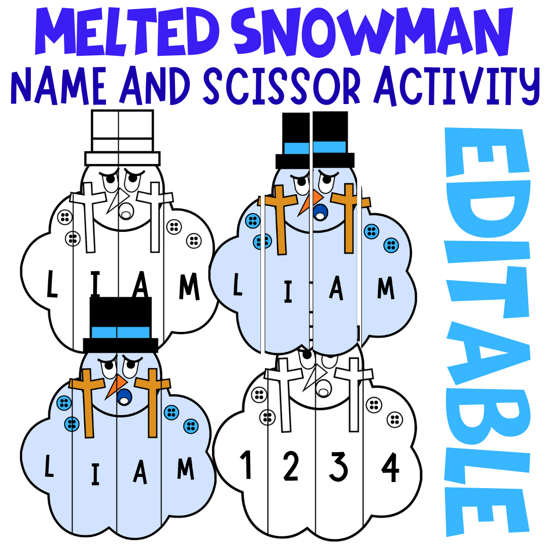 Melted Snowman Name & Scissor Craft Winter Activity Christmas Bulletin ...
