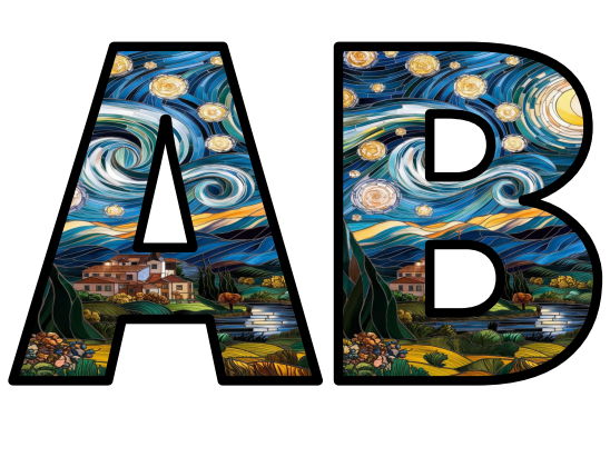 Modern Starry Night Paintign Art Lettering Set Display Title Letters ...