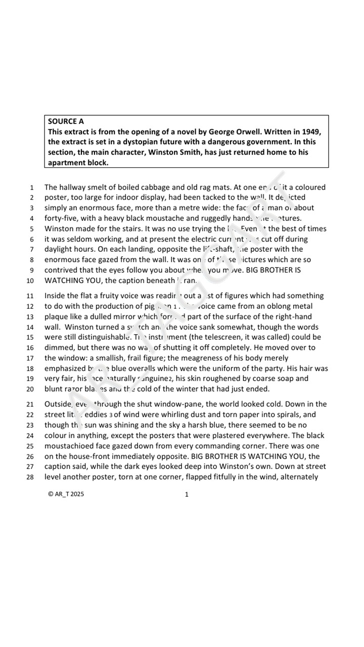 ORIGINAL AQA GCSE (2026) English Language Paper 1-Q1–Q5 | GILMAN | AO ...