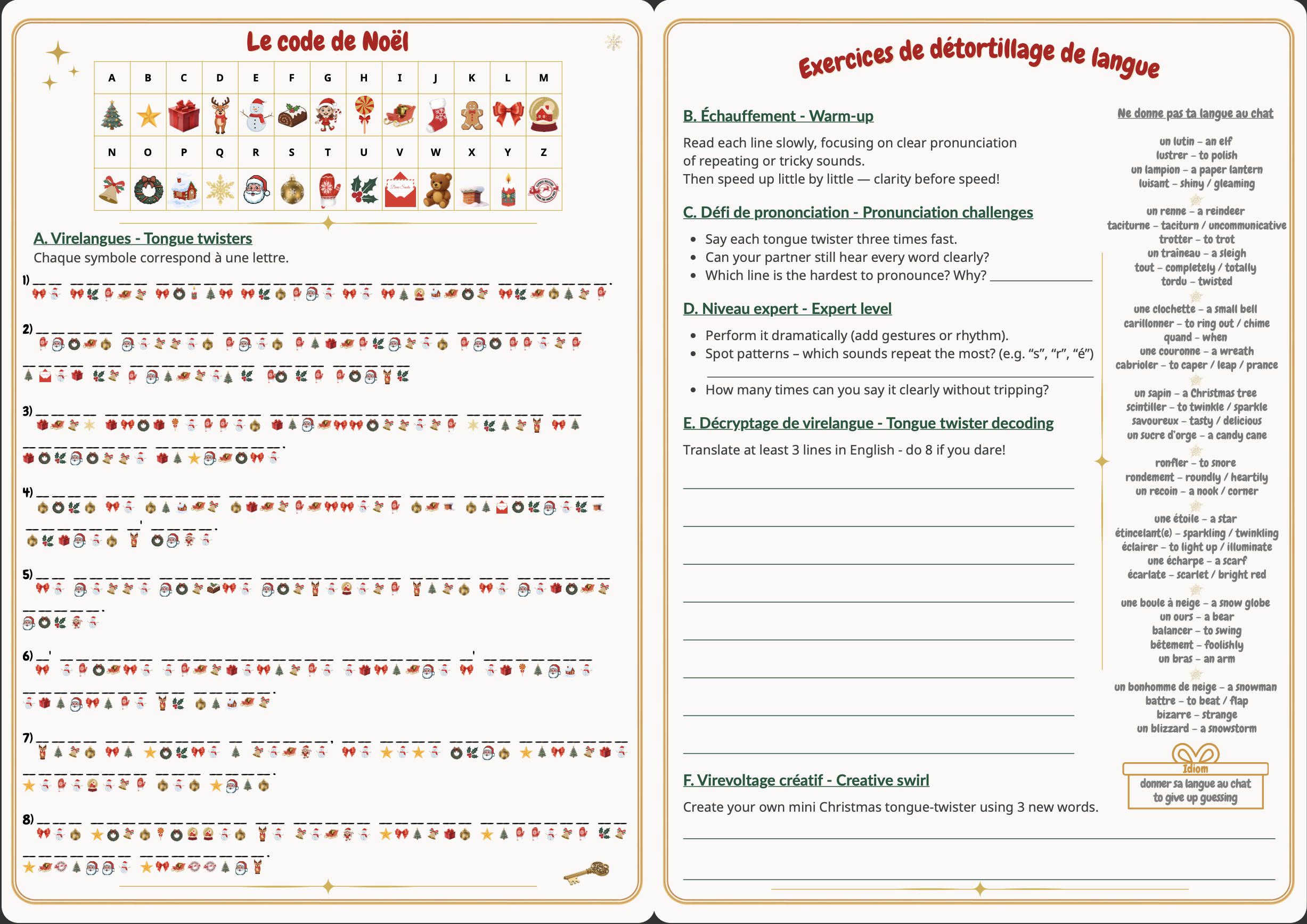 Christmas code breaker – French GCSE (Festive tongue twisters ...