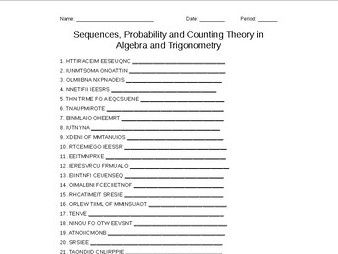 Sequence Probability & Counting Theory in Algebra and Trigonometry Word ...