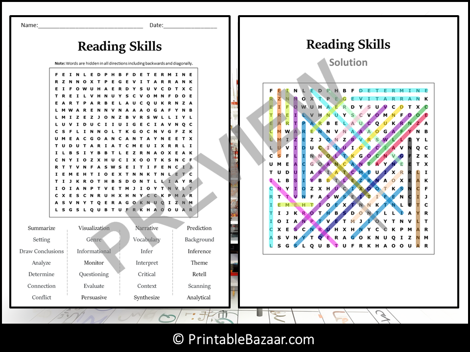 Reading Skills Word Search Puzzle Worksheet Activity | Teaching Resources