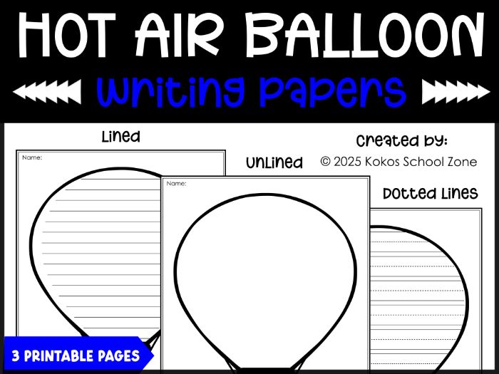 Hot Air Balloon Writing Paper Blank Lined and Dotted Handwriting Lines ...