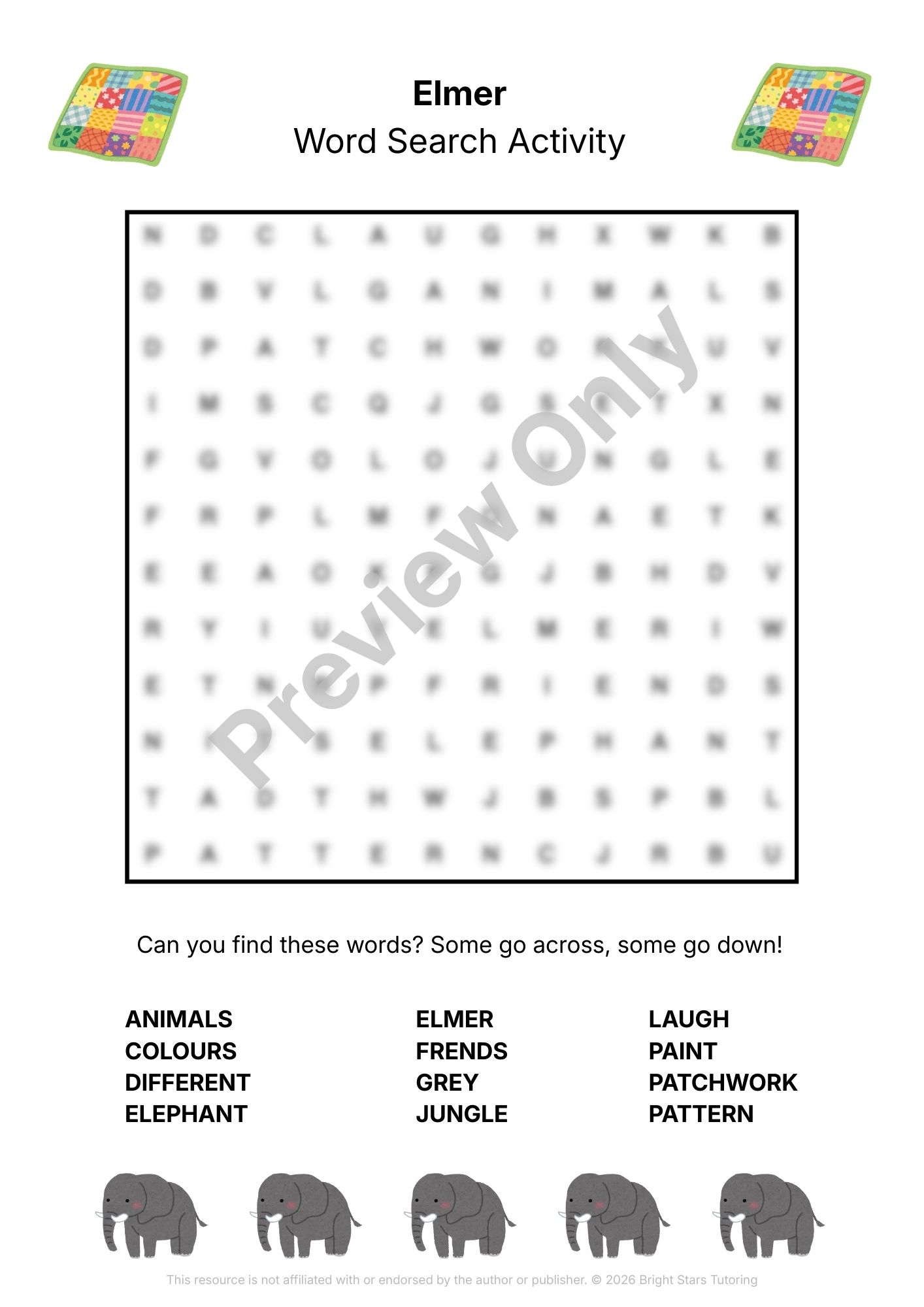 Elmer KS1 Word Search Activity | Teaching Resources