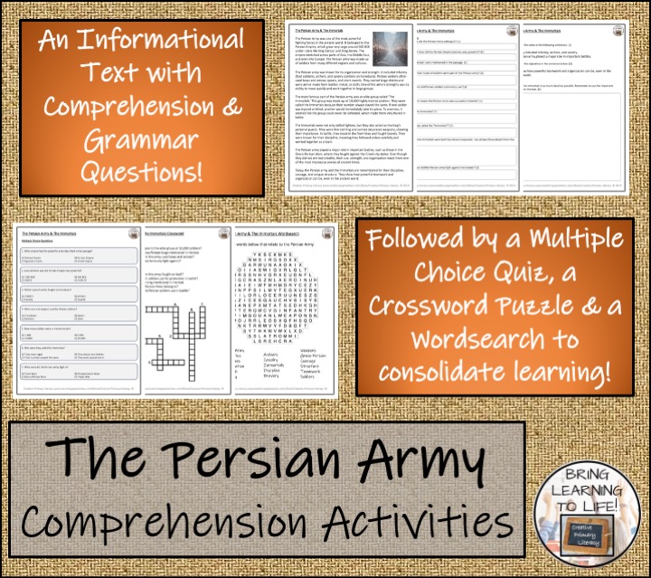 Persian Army & The Immortals Reading Comprehension Activities | Year 5 ...
