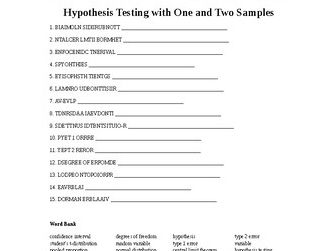 Hypothesis Testing: One and Two Samples Word Scramble for a Statistics ...