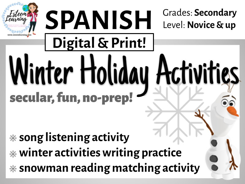 Winter Holiday Activities For Spanish Class Teaching Resources